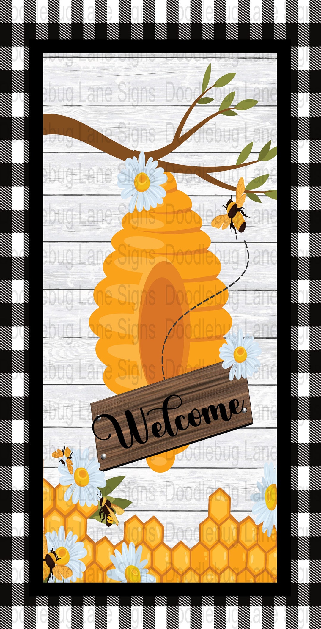 Welcome Bee Wreath Sign-bee and Beehive Sign-rectangle Sign-metal ...