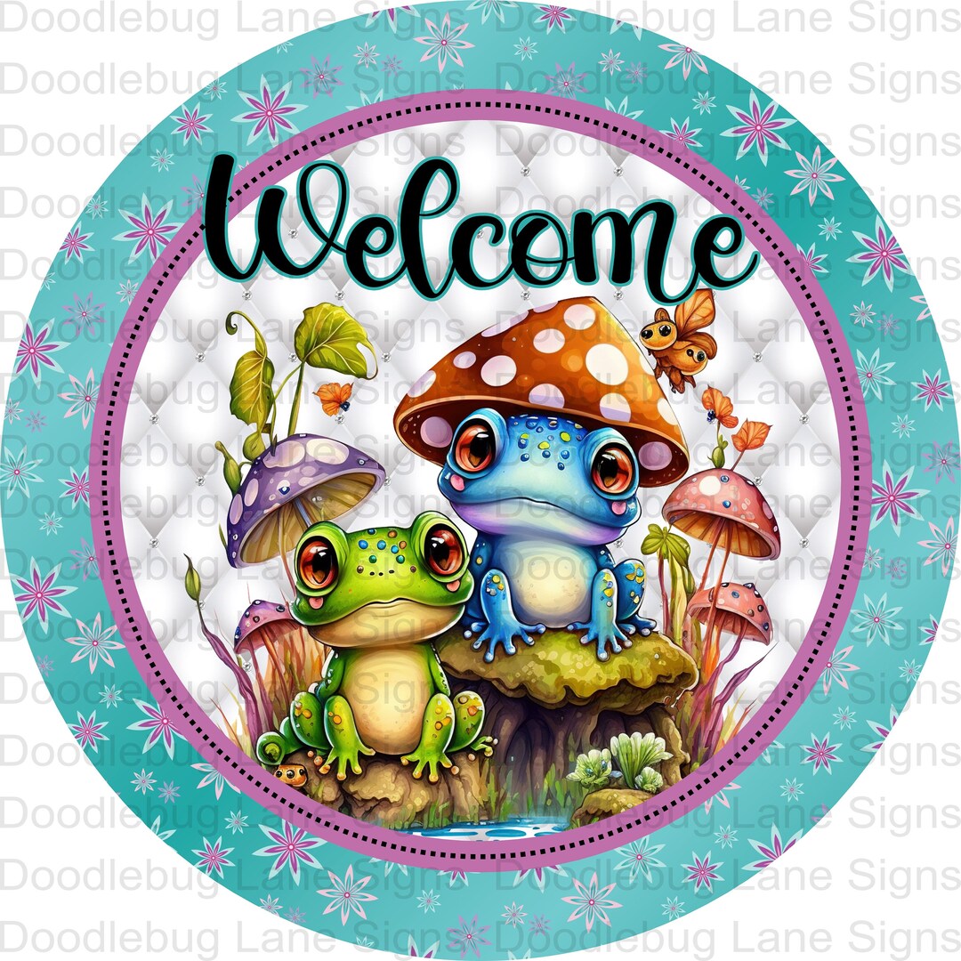 Welcome Wreath Sign-frog Wreath Sign-spring Sign-frog Welcome Sign ...