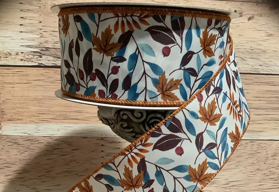 2.5" X 5 Yards Fall Leaves Wired Ribbon - Falling Leaves - Fall Wired ...