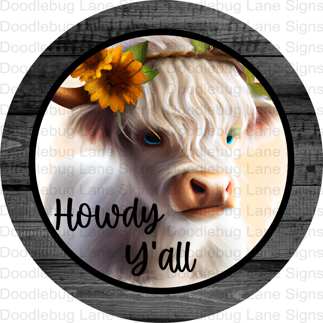 Highland Cow Wreath Sign-howdy Y'all-farm Animal Sign-farmhouse Decor ...