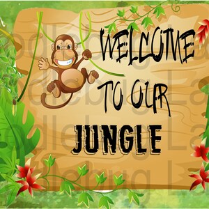 Welcome to Our Jungle - Animal Decor - Monkey- Giraffe - Welcome Sign ...
