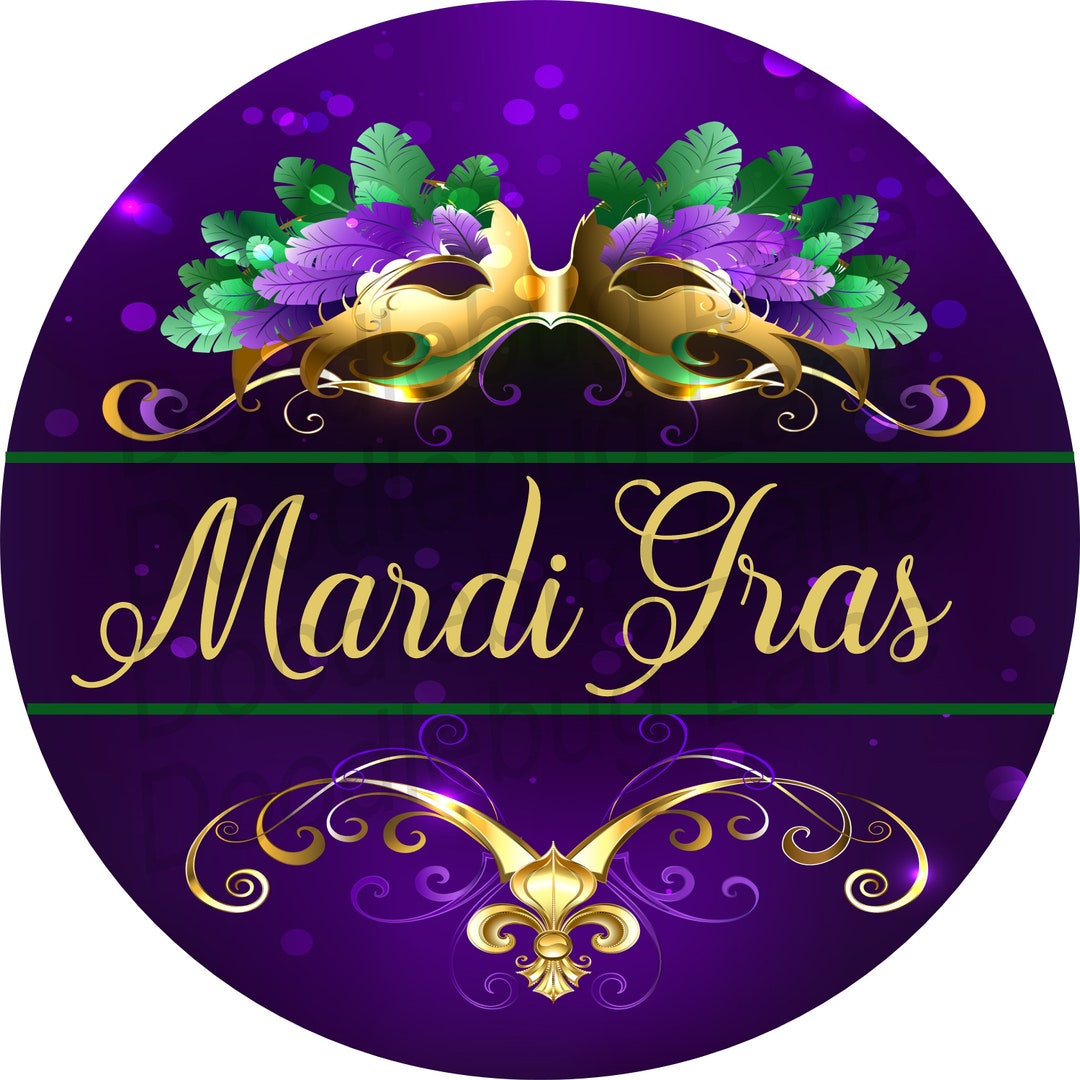 Mardi Gras Wreath Sign-mardi Gras Mask - Purple, Gold and Green - Metal ...