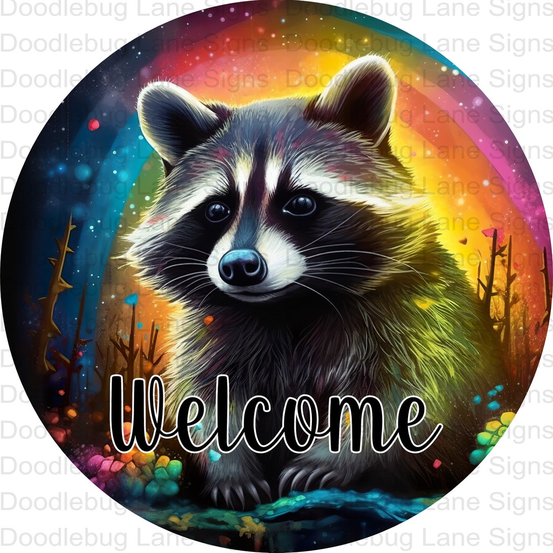 Round Welcome Wreath Sign - Raccoon Welcome Sign - Wildlife Sign ...