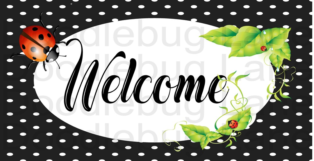 Welcome Wreath Sign - Ladybug Sign - Black With White Polka Dot - Metal ...