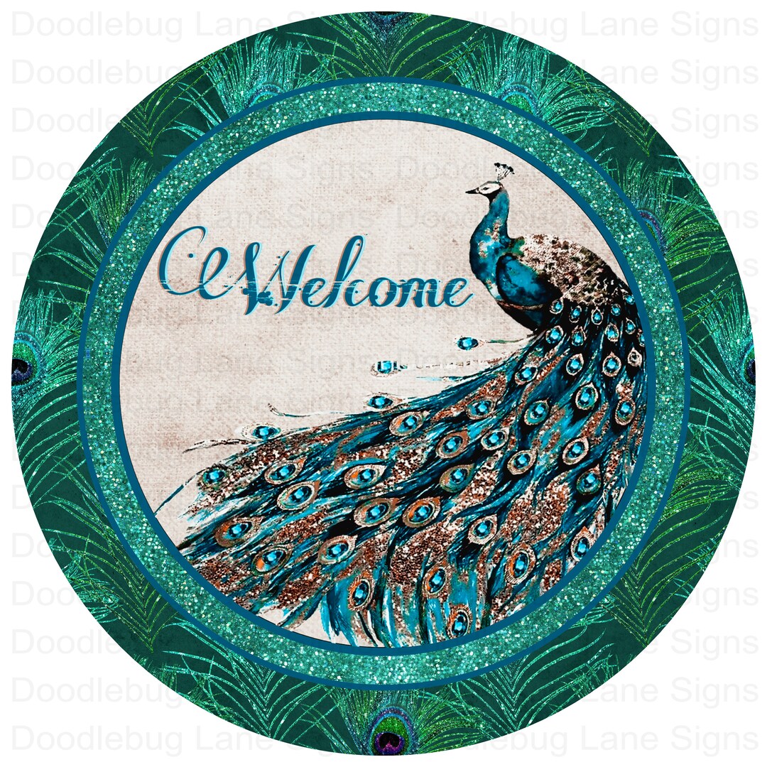 Welcome Wreath Sign - Peacock Sign-welcome Peacock Wreath Sign-round ...
