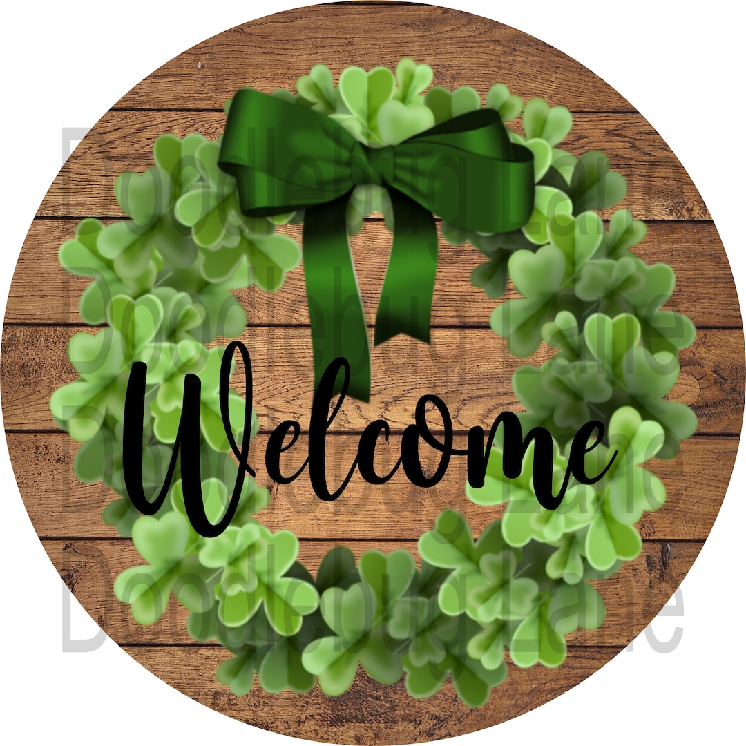 St. Patricks Day Wreath Sign-welcome Sign-green Ribbon-clover Wreath ...