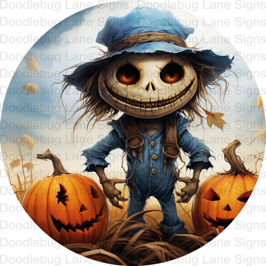 Scarecrow Wreath Sign-fall Wreath Sign-pumpkins-round Wreath Sign-metal ...