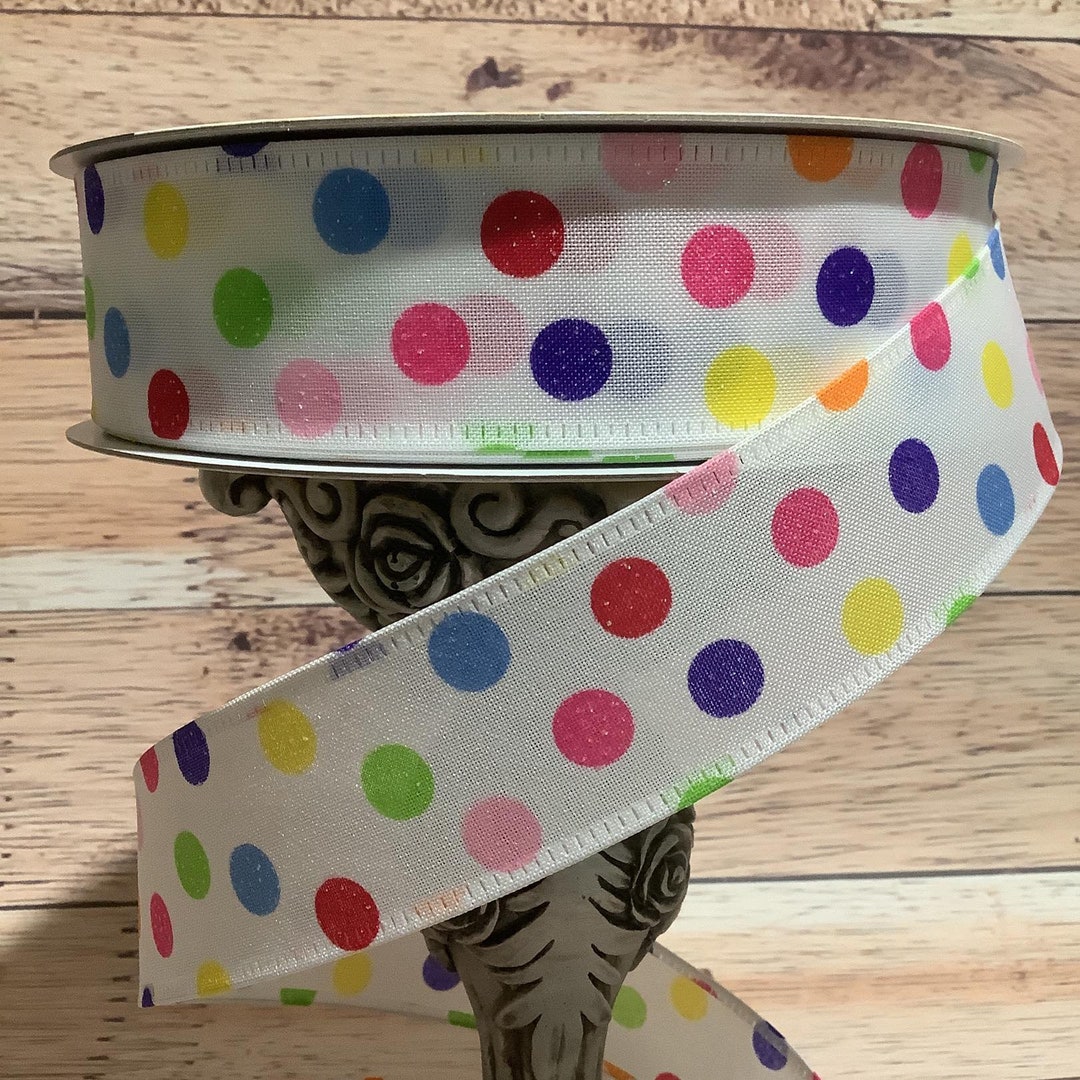 1.5" X 5 Yarda Polka Dot Ribbon-multi Colored Polka Dots-wired Ribbon ...