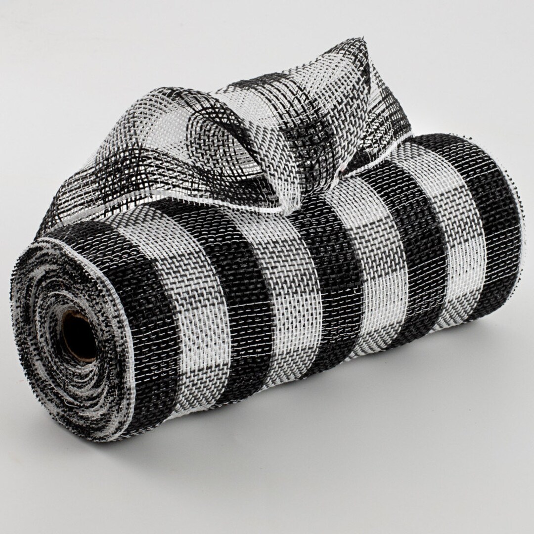 Faux Jute Check Deco Mesh - Black and White Checked Deco Mesh - 10.5" X ...