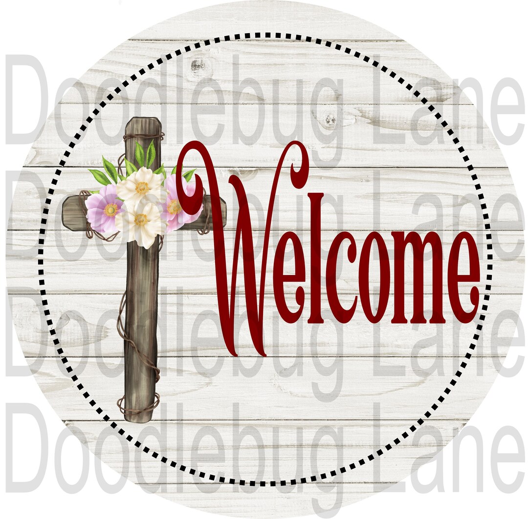 Welcome Wreath Sign-wooden Cross-welcome Sign-pink and White Flowers ...