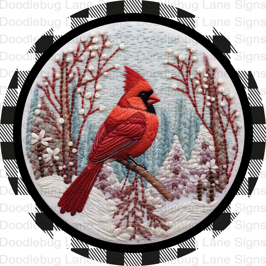 Round Cardinal Wreath Sign-winter Wreath Sign-christmas Cardinal-metal ...