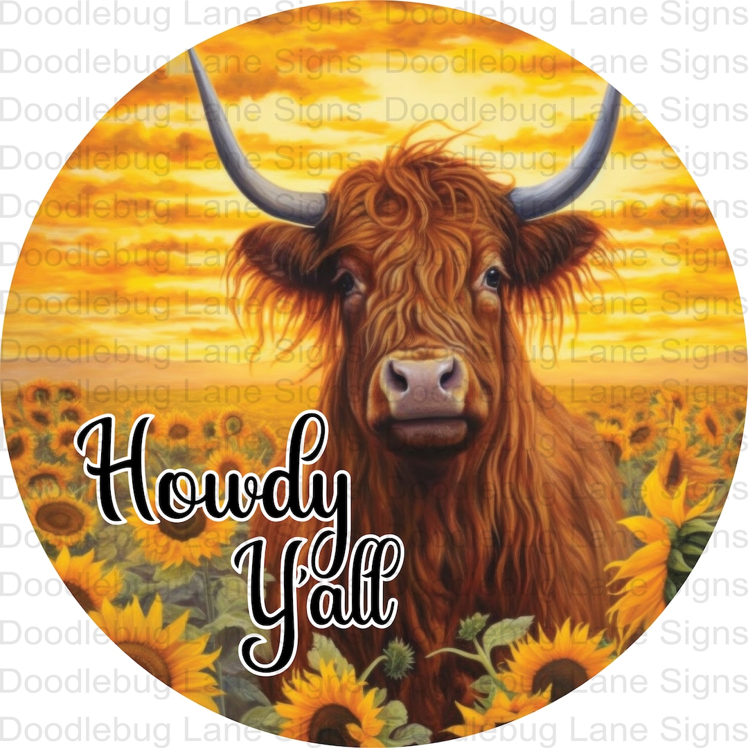 Howdy Yall - Highland Cow Wreath Sign -cow Sign - Farmhouse Sign ...
