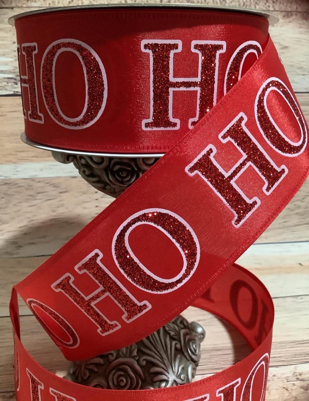 2.5" X 5 Yards Red Ho Ho Ho Christmas Wired Ribbon-red Glitter ...