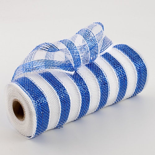 Poly Deco Mesh Metallic Blue and White Striped Team Colors - Etsy