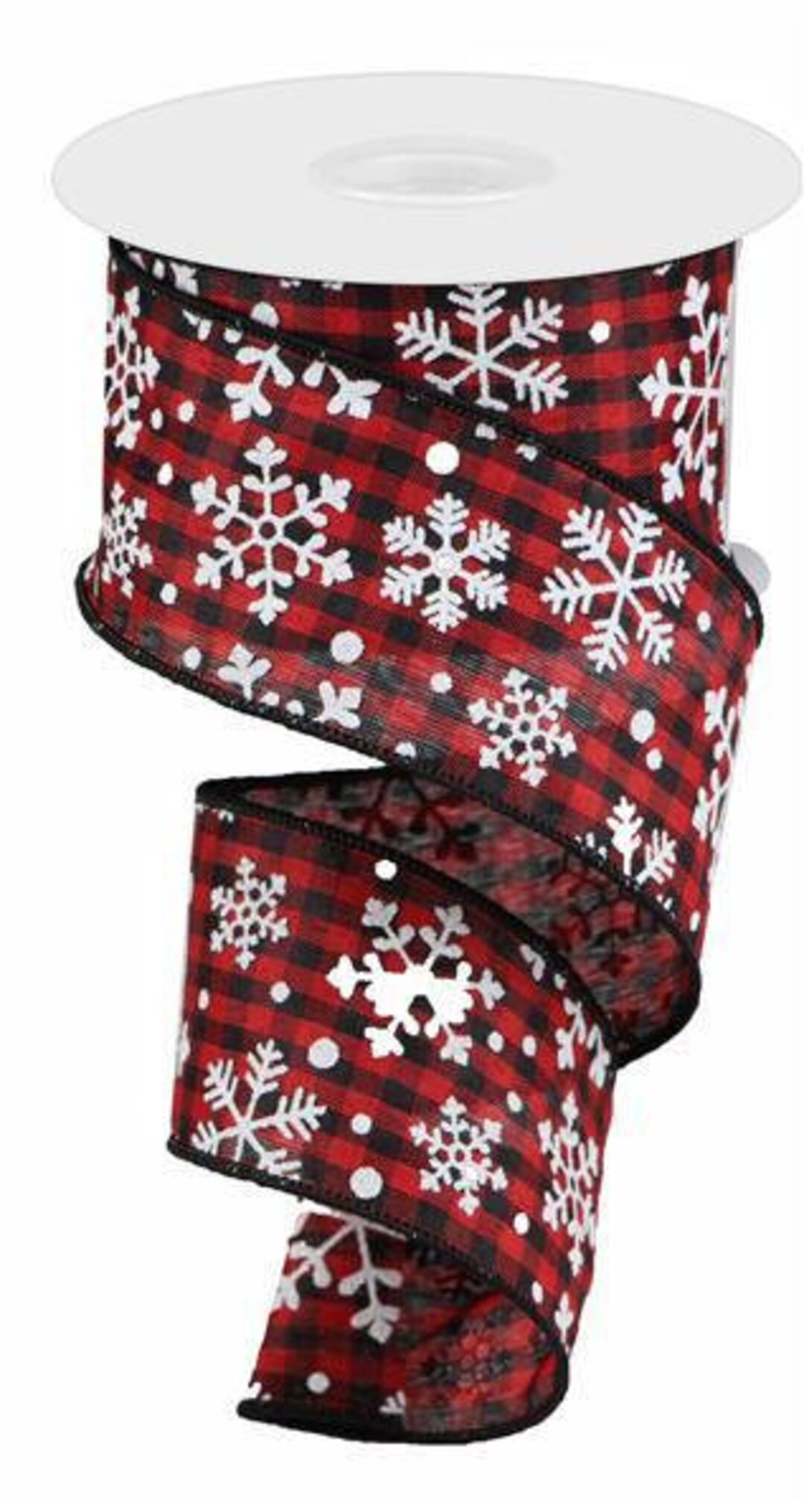 Falling Snow Check Wired Ribbon Red and Black Checked Snowflake Ribbon ...
