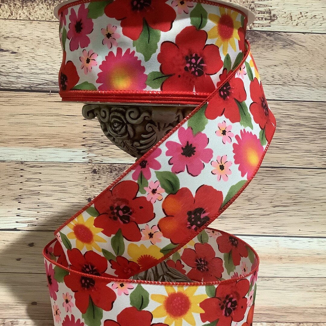 2.5" X 5 Yards Bold and Bright Colored Floral Ribbon- Spring Ribbon ...