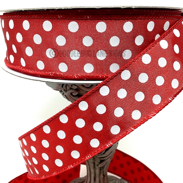 Red Polka Dot Wired Ribbon - Etsy