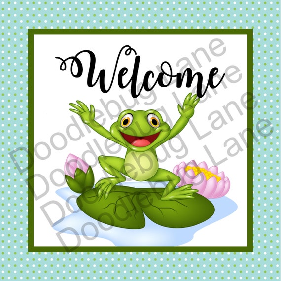 Welcome Wreath Sign-frog on Lilypad-frog Sign-spring Sign-blue | Etsy