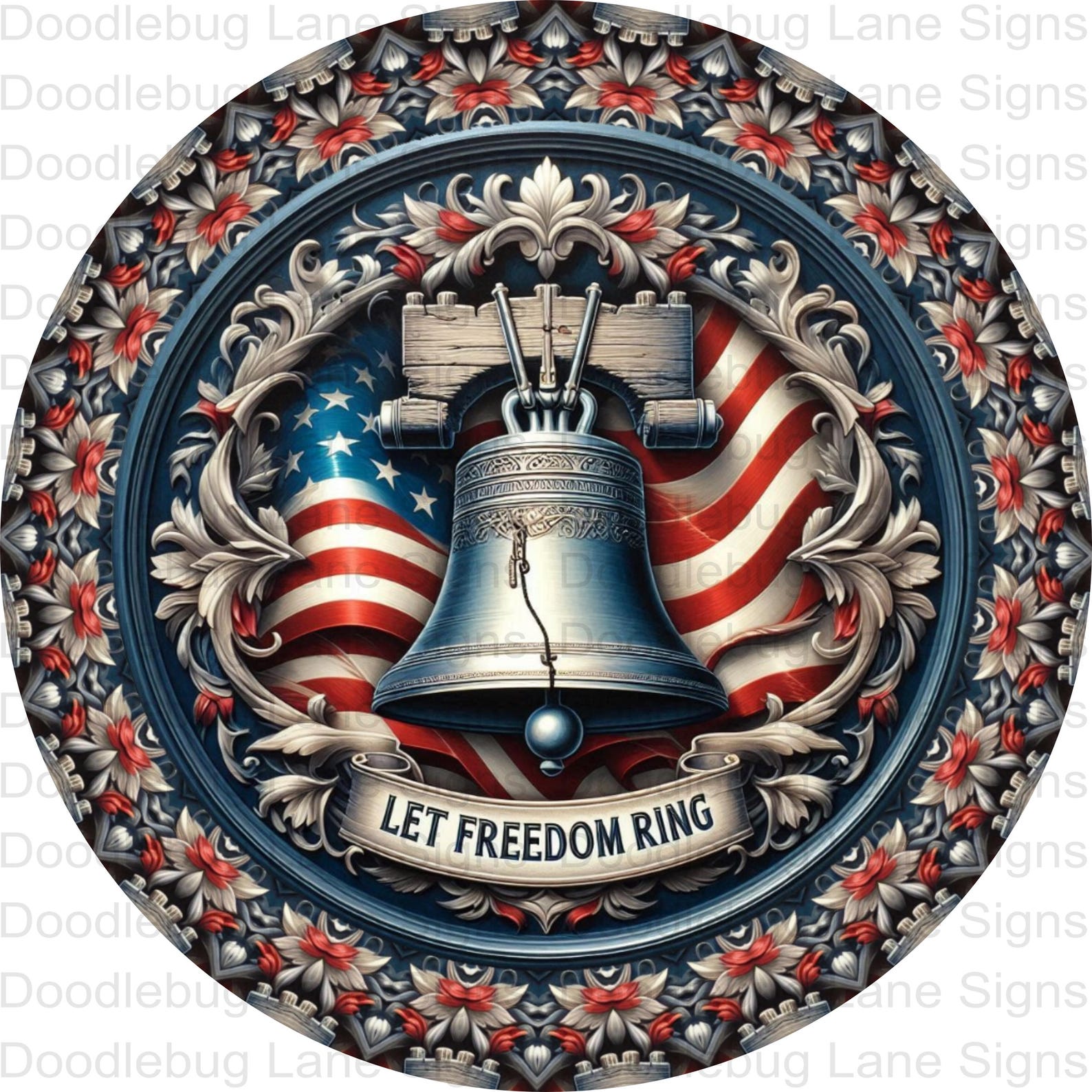 Let Freedom Ring Patriotic Wreath Sign - American Flag Sign - Round ...