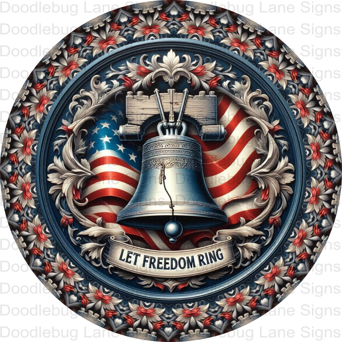 Let Freedom Ring Patriotic Wreath Sign - American Flag Sign - Round ...