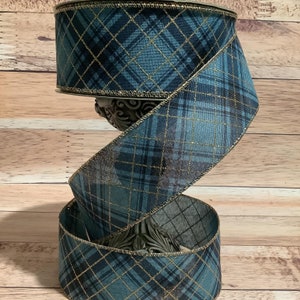 Blue and Gold Plaid Ribbon 2.5 X 5 Yards Wired Ribbon Ribbon for Bows ...