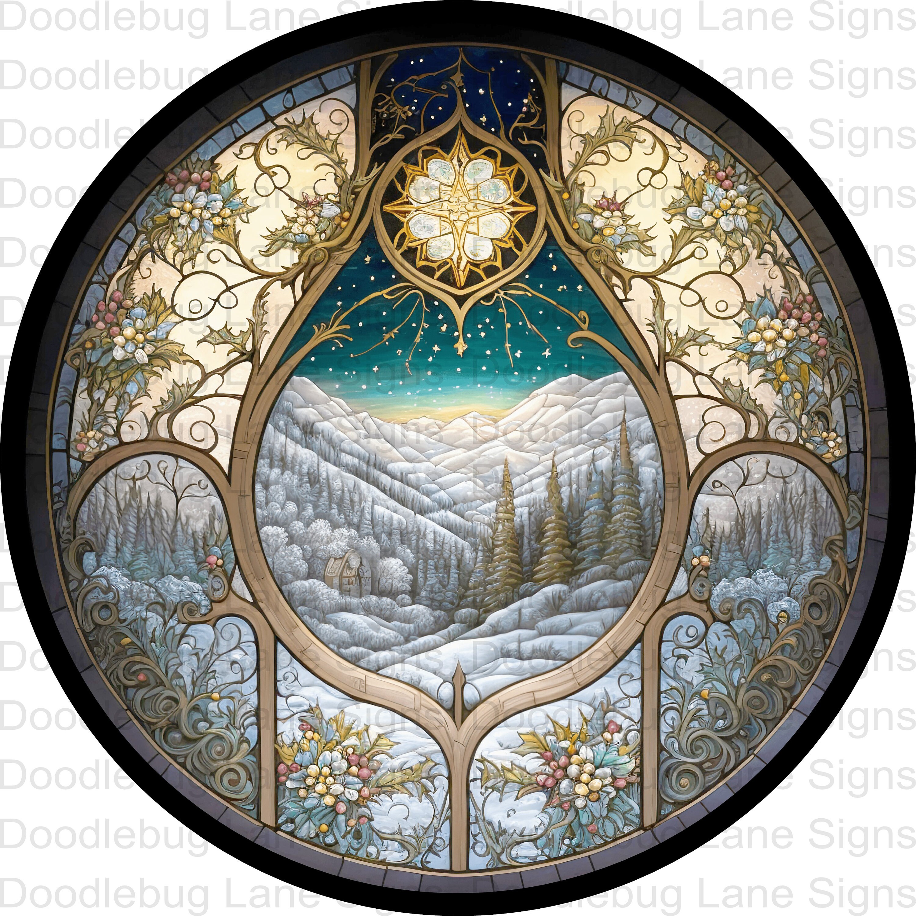 Winter Wreath Sign-winter Scene-round Wreath Sign-christmas Sign-metal ...