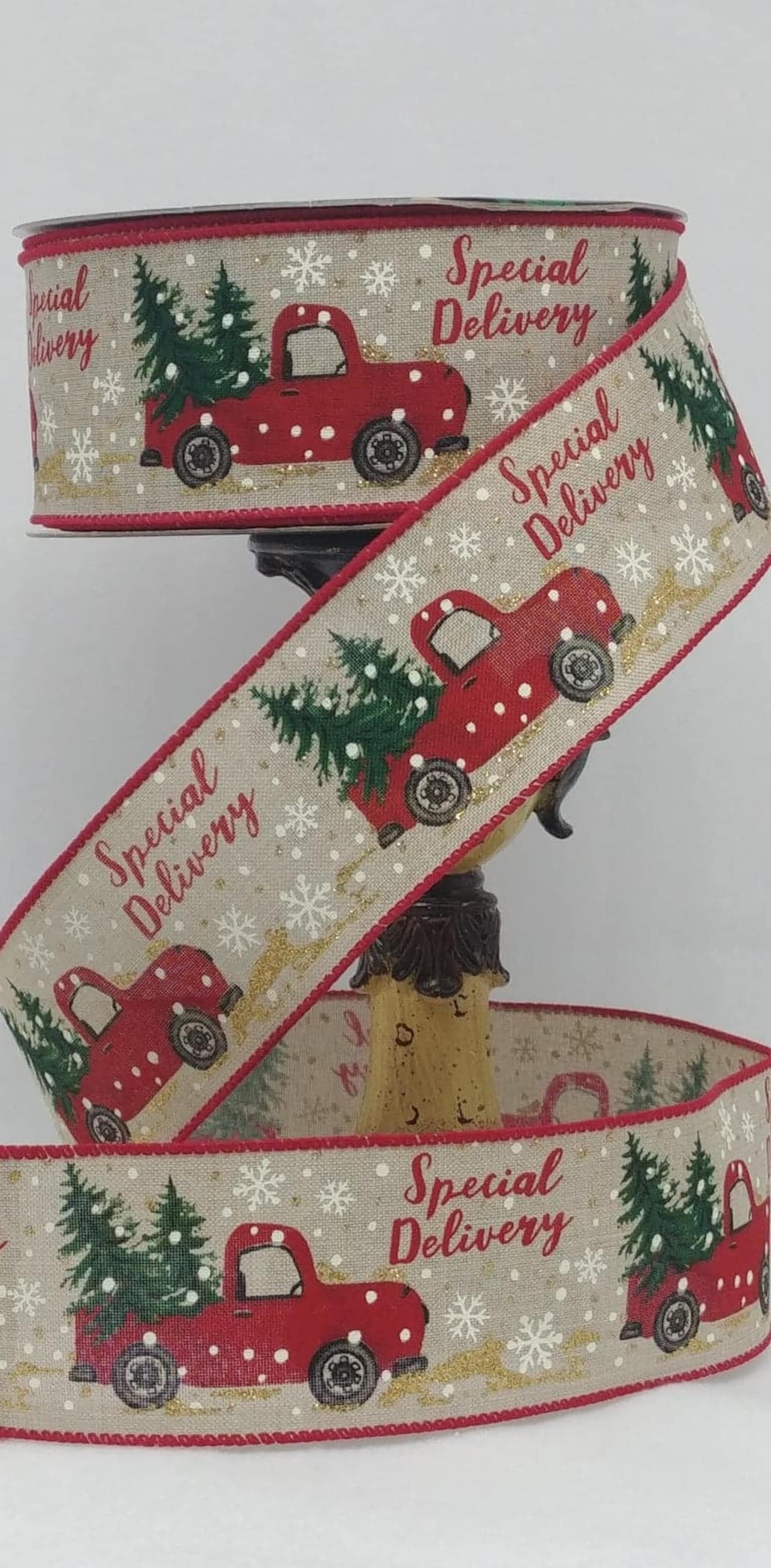Christmas Truck Ribbon Wired Ribbon Christmas Ribbon Red - Etsy