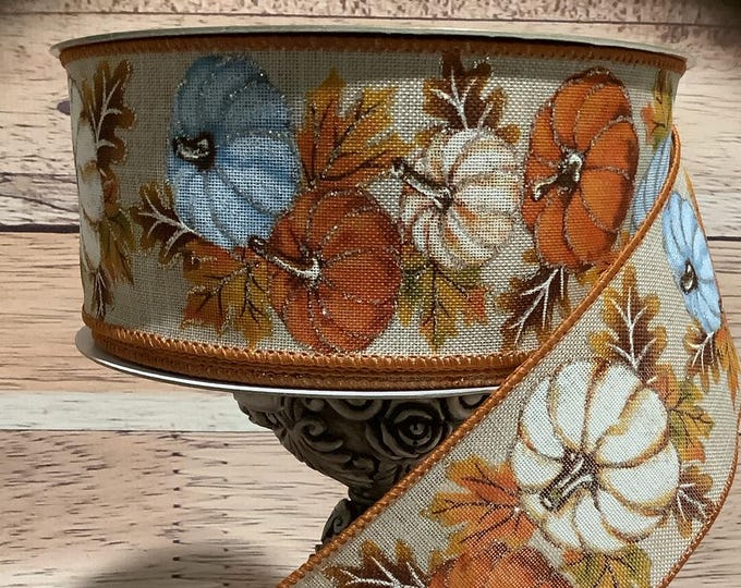 2.5" X 5 Yards Fall Pumpkin Print Wired Ribbon - Ribbon for Bows ...
