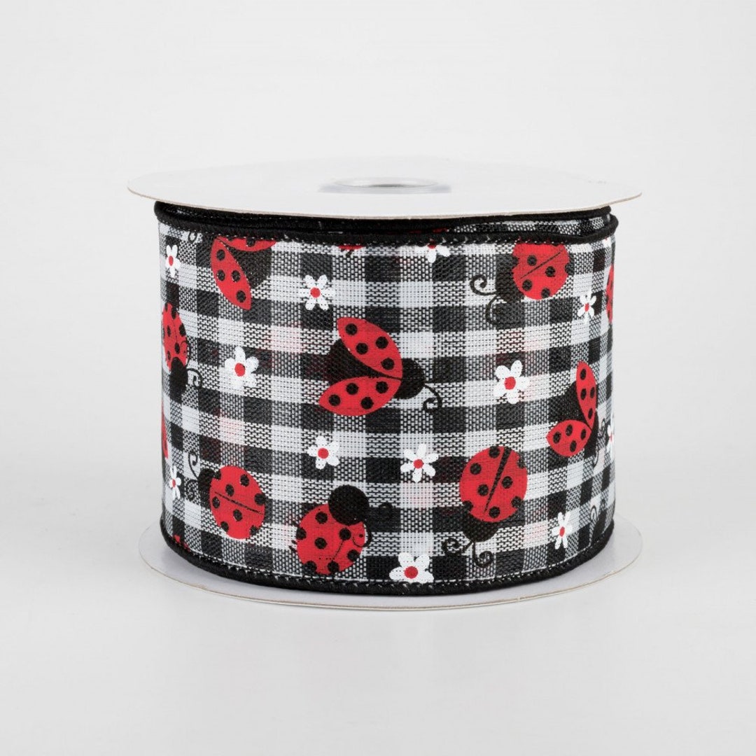 Wired Ribbon, Mini Ladybugs Check Ribbon, Summer Ribbon, RGA1626X6, 1.5 ...