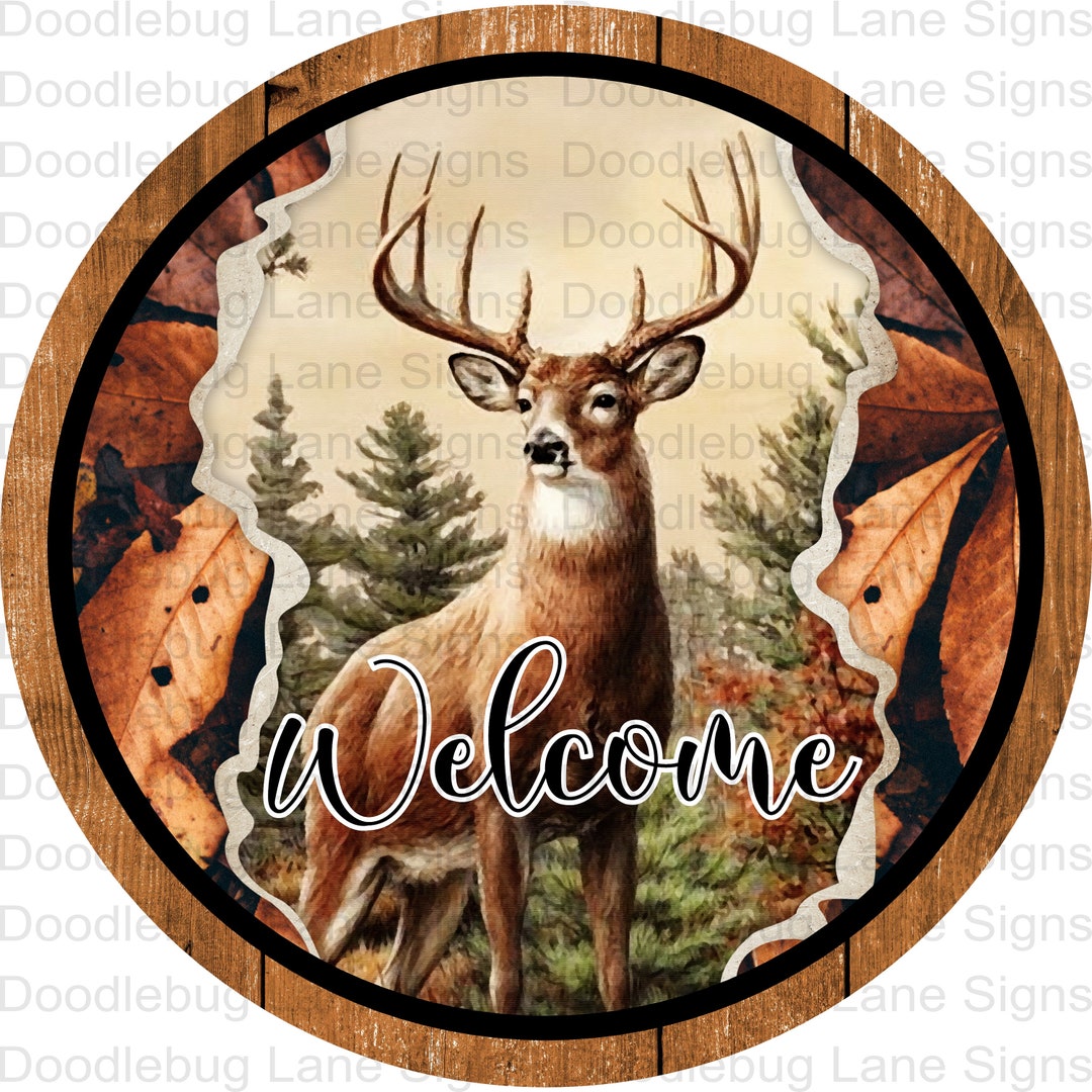 Deer Welcome Sign - Welcome Wreath Sign - Deer Sign - Round Wreath Sign ...