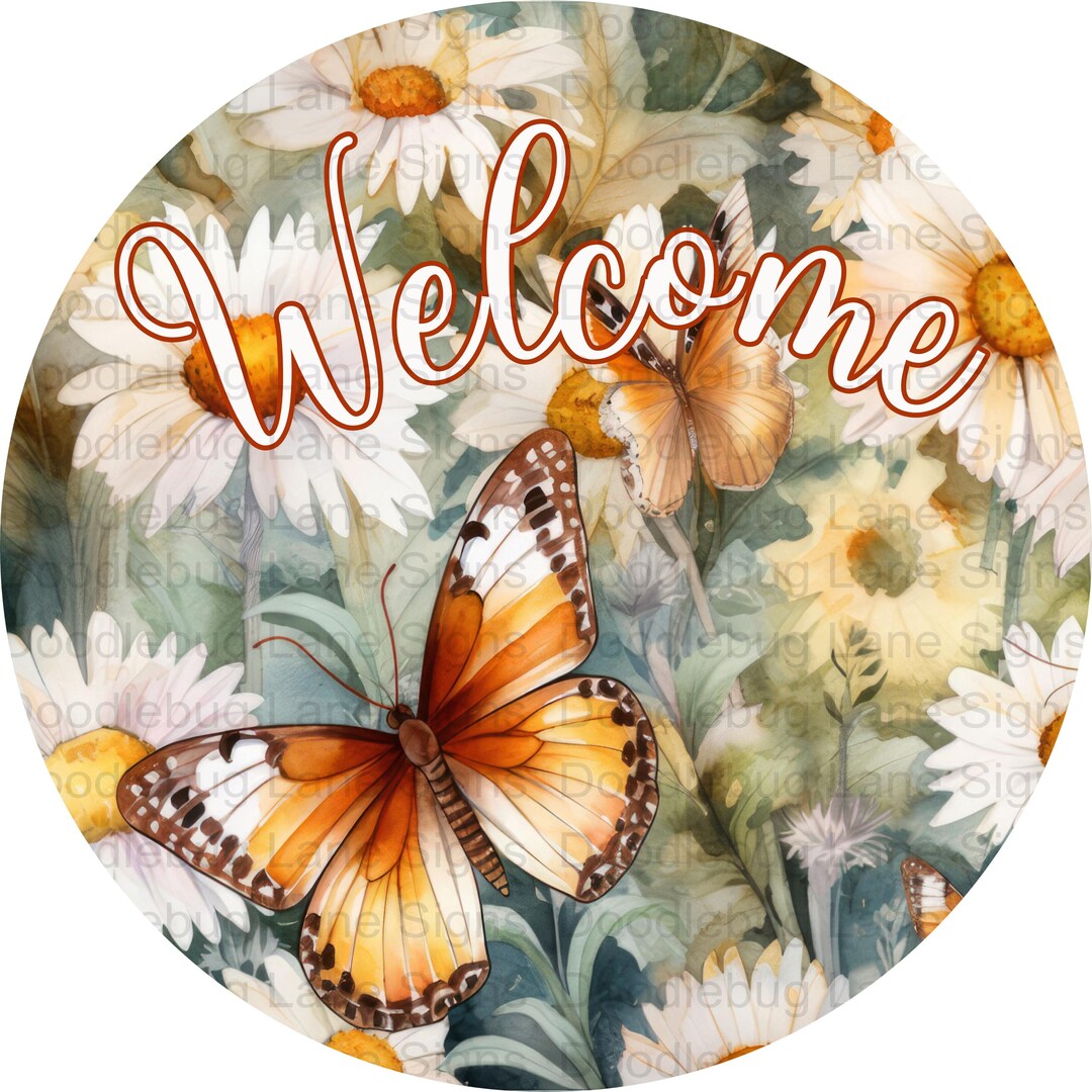 Welcome Wreath Sign - Butterfly Welcome Sign - Spring/summer Wreath ...