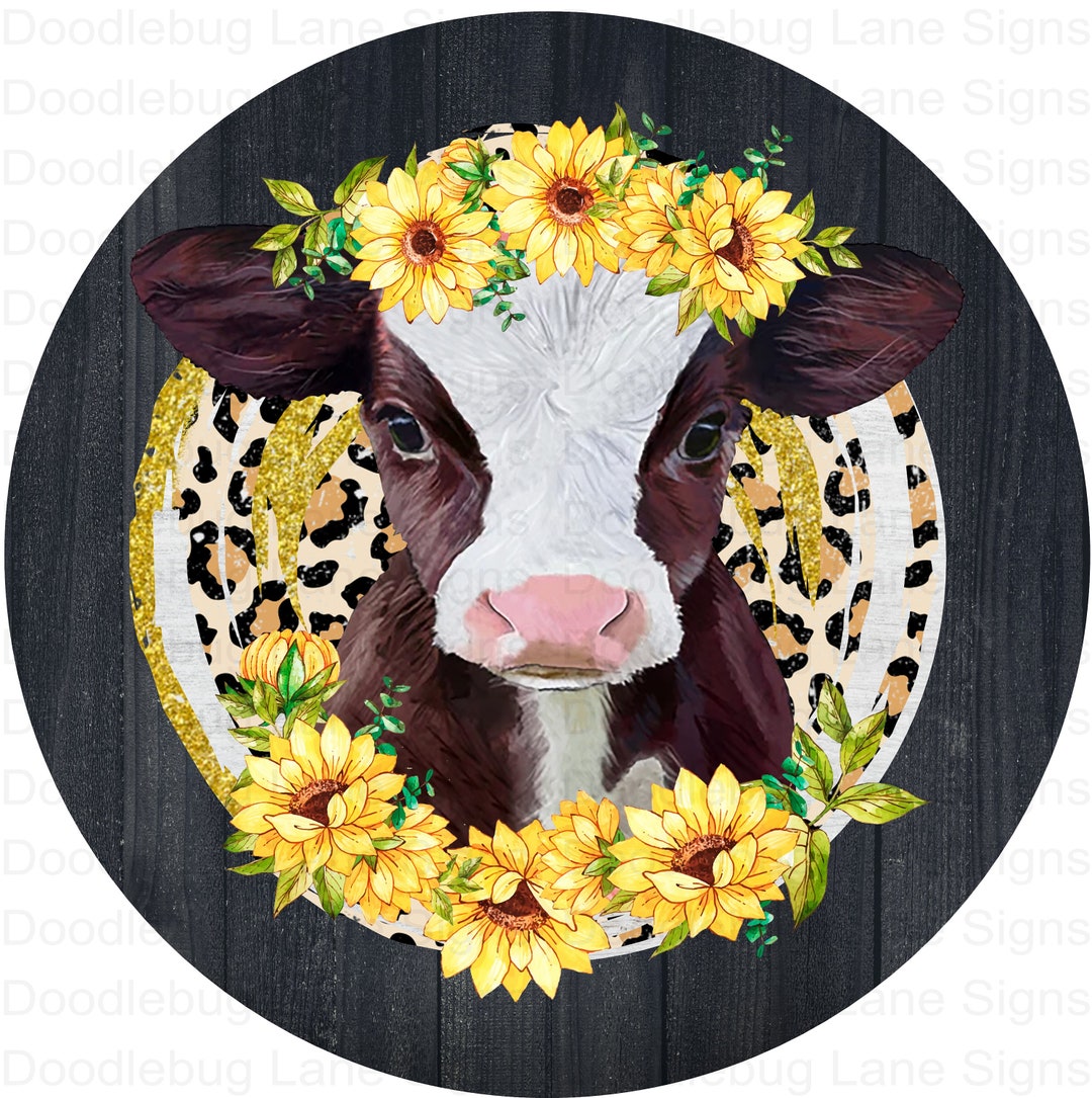Cow Wreath Sign-sunflower Sign-leopard Print-round Wreath Sign-aluminum ...