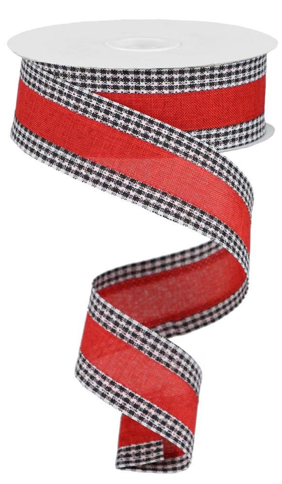 Wired Edge Ribbon - Royal Burlap Gingham Edge - Red and Black Ribbon ...