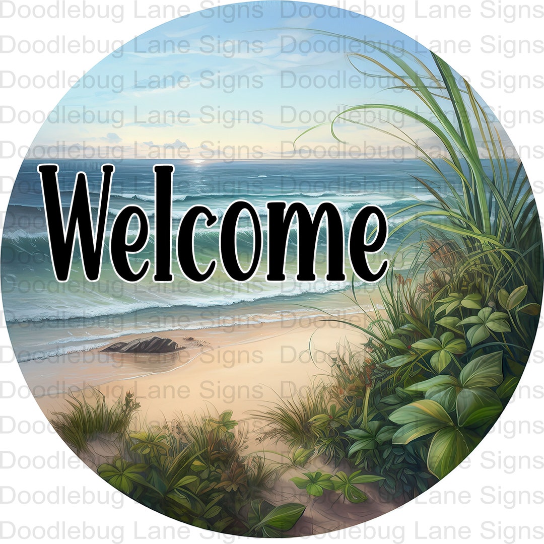 Welcome Wreath Sign - Beach Theme Sign - Summer Wreath Sign - Round ...