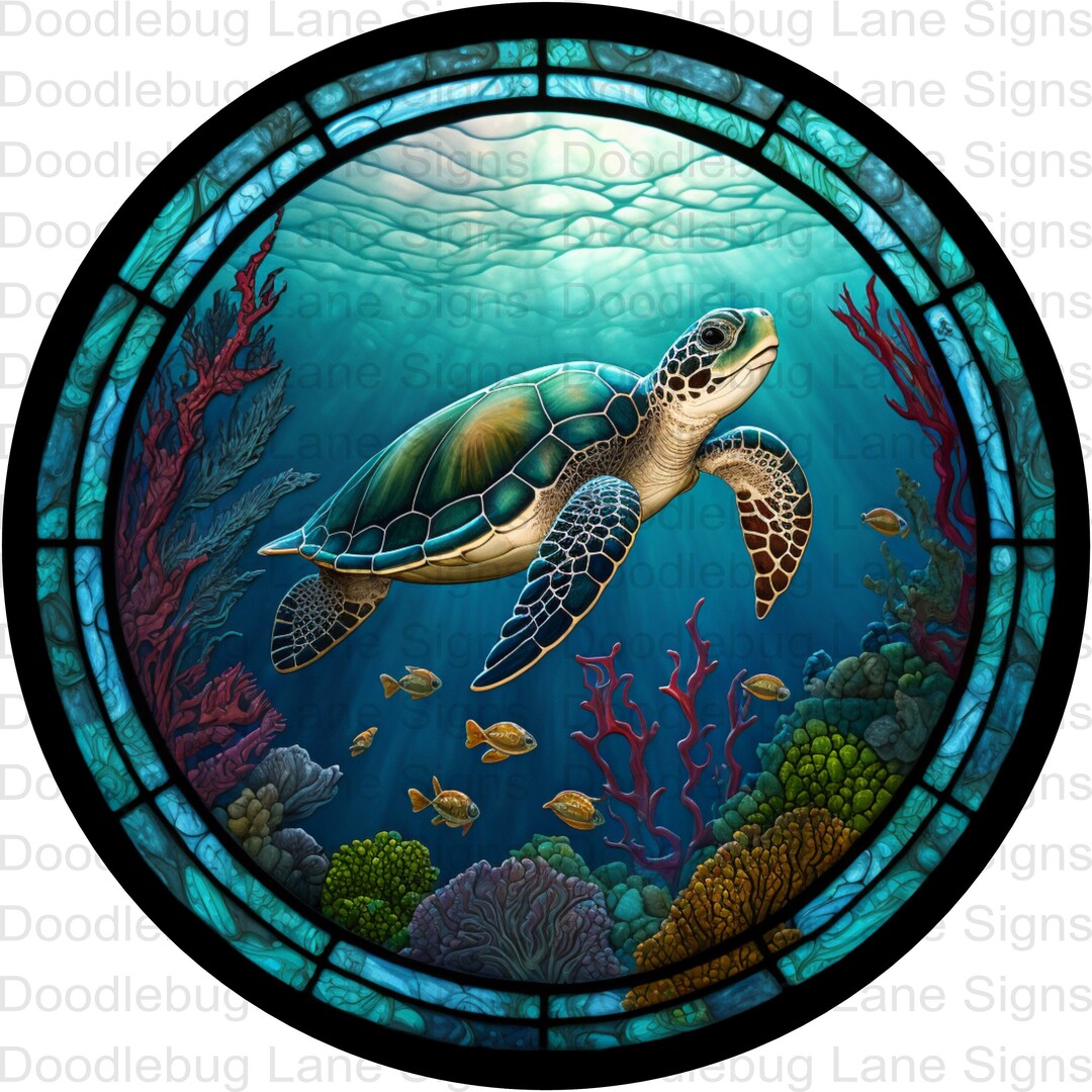 Faux Stained Glass Sea Turtle Wreath Sign-turtle Sign-sea Turtle Sign ...
