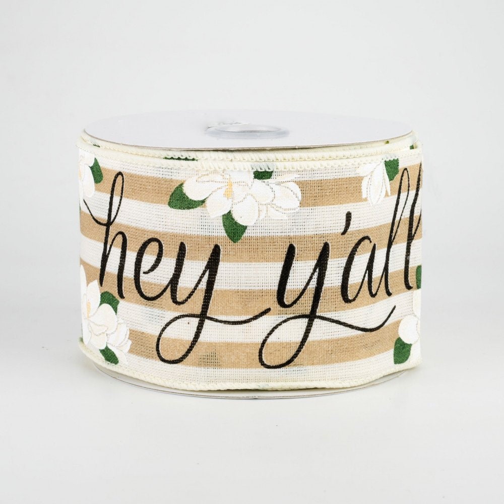 Wired Ribbon Hey Yall Magnolia Ribbon White Magnolia - Etsy