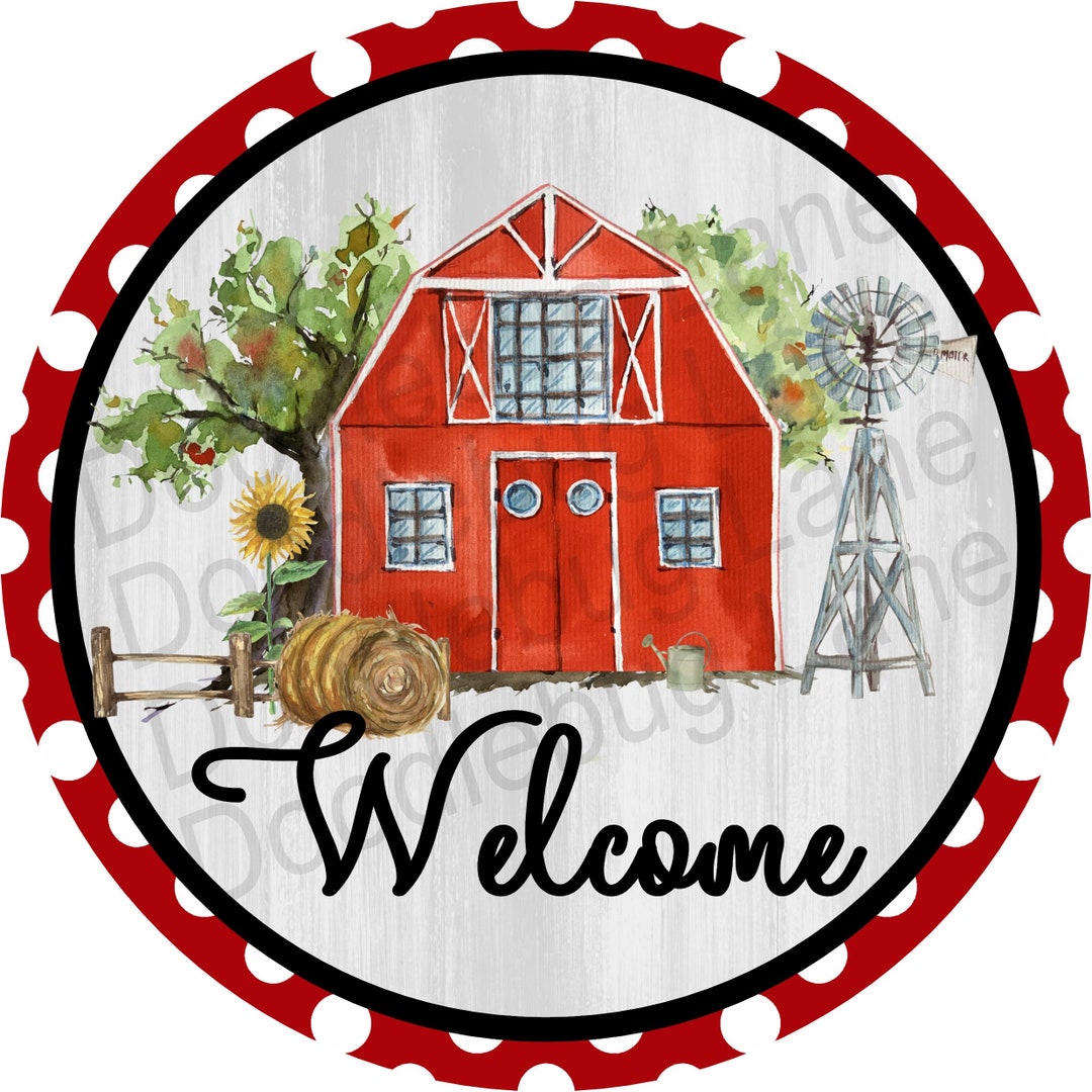 Welcome Farmhouse Sign-farmhouse Wreath Sign- Farm Scene- Metal Wreath ...