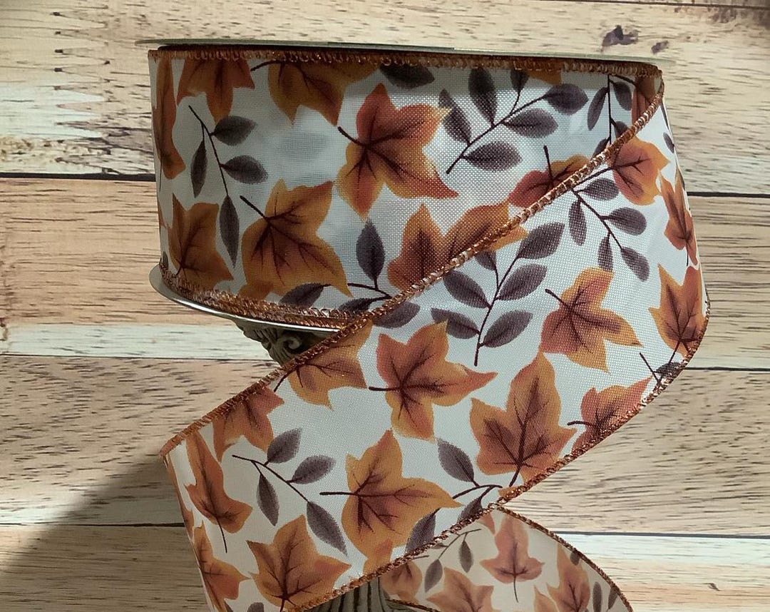 2.5" X 5 Yards Fall Leaves Print Wired Ribbon - Fall Wired Ribbon ...