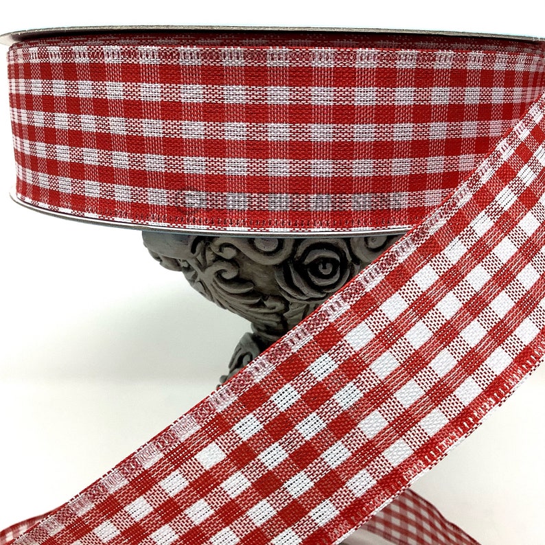 Wired Ribbon Farmhouse Ribbon Rustic Ribbon Red and - Etsy