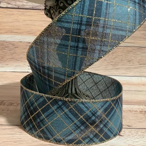 Blue and Gold Plaid Ribbon 2.5 X 5 Yards Wired Ribbon Ribbon for Bows ...