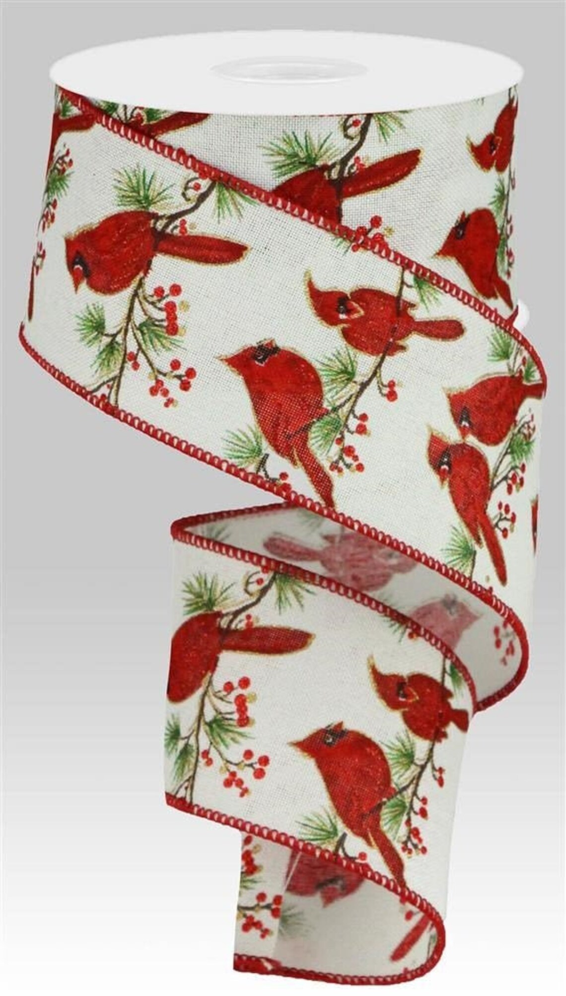 Wired Ribbon Christmas Ribbon Cardinal With Branch On | Etsy