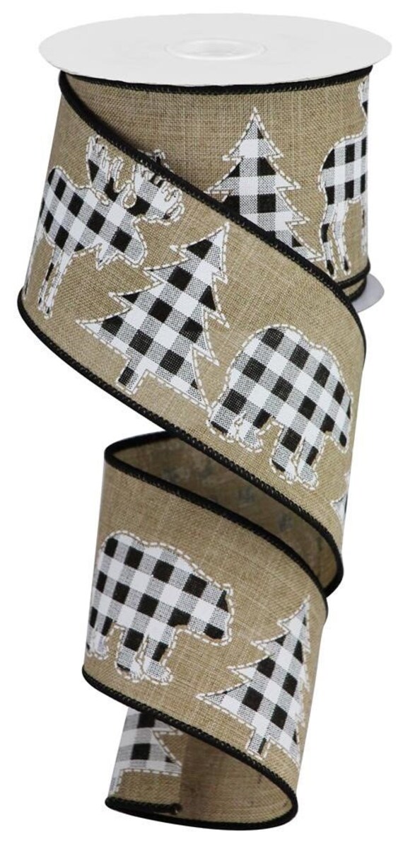 Wired Ribbon Bear Moose and Tree Ribbon Wildlife Ribbon | Etsy