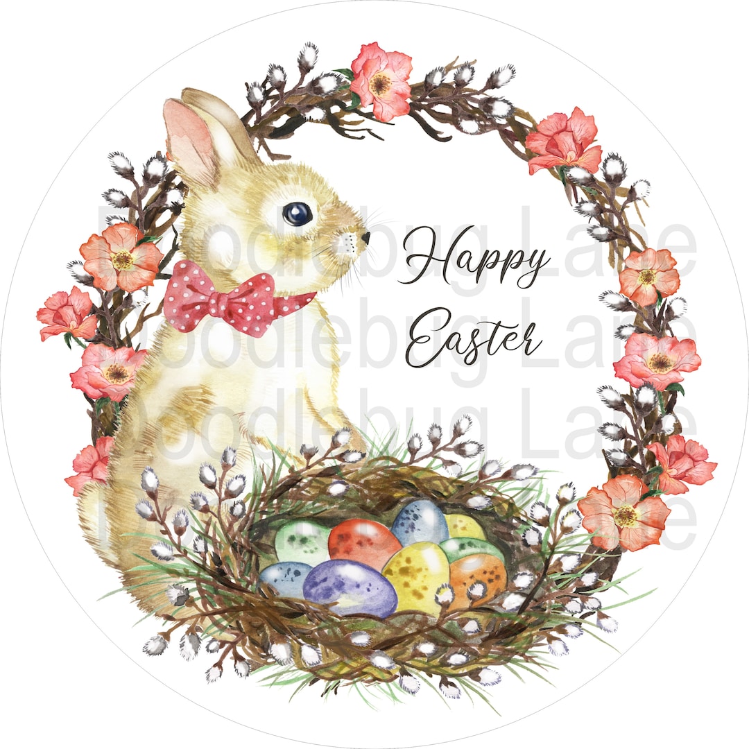 Easter Wreath Sign-easter Bunny-happy Easter-metal Wreath Sign-round ...