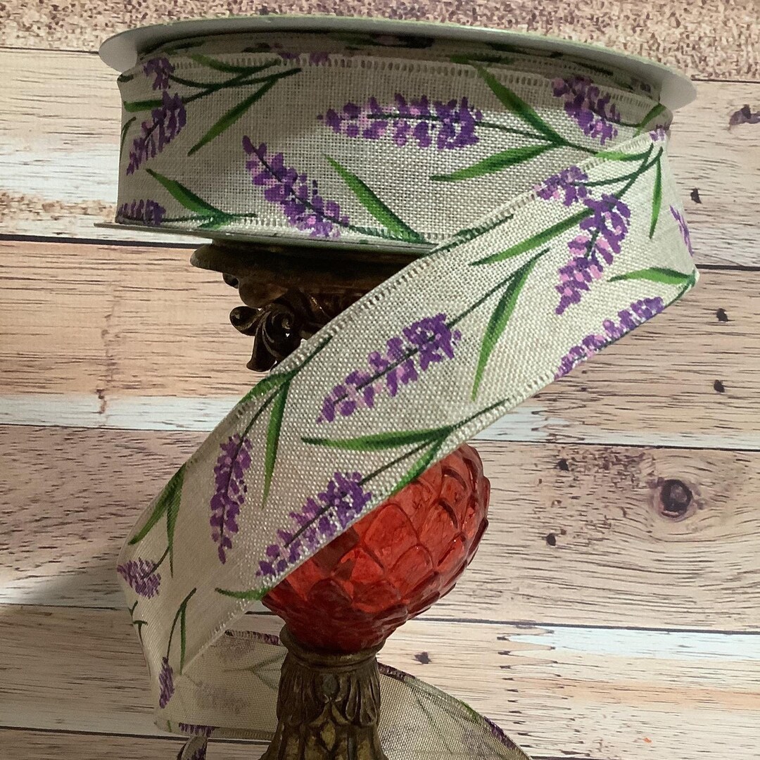 1.5" X 5 Yards Lavendar Ribbon - Wired Ribbon-floral Ribbon-tan With ...