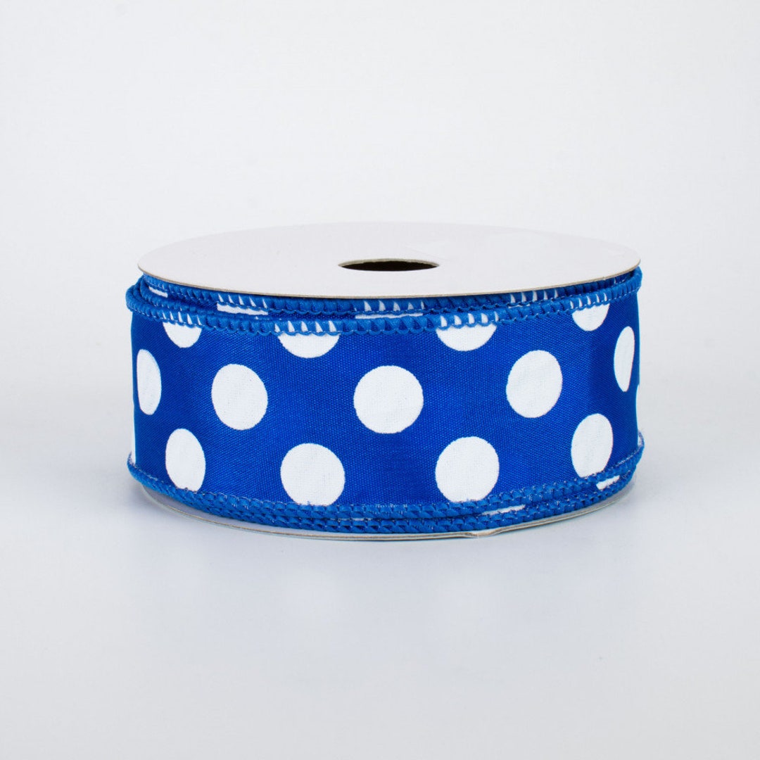 Wired Ribbon - Blue and White Polka Dot Ribbon - Team Colors ...