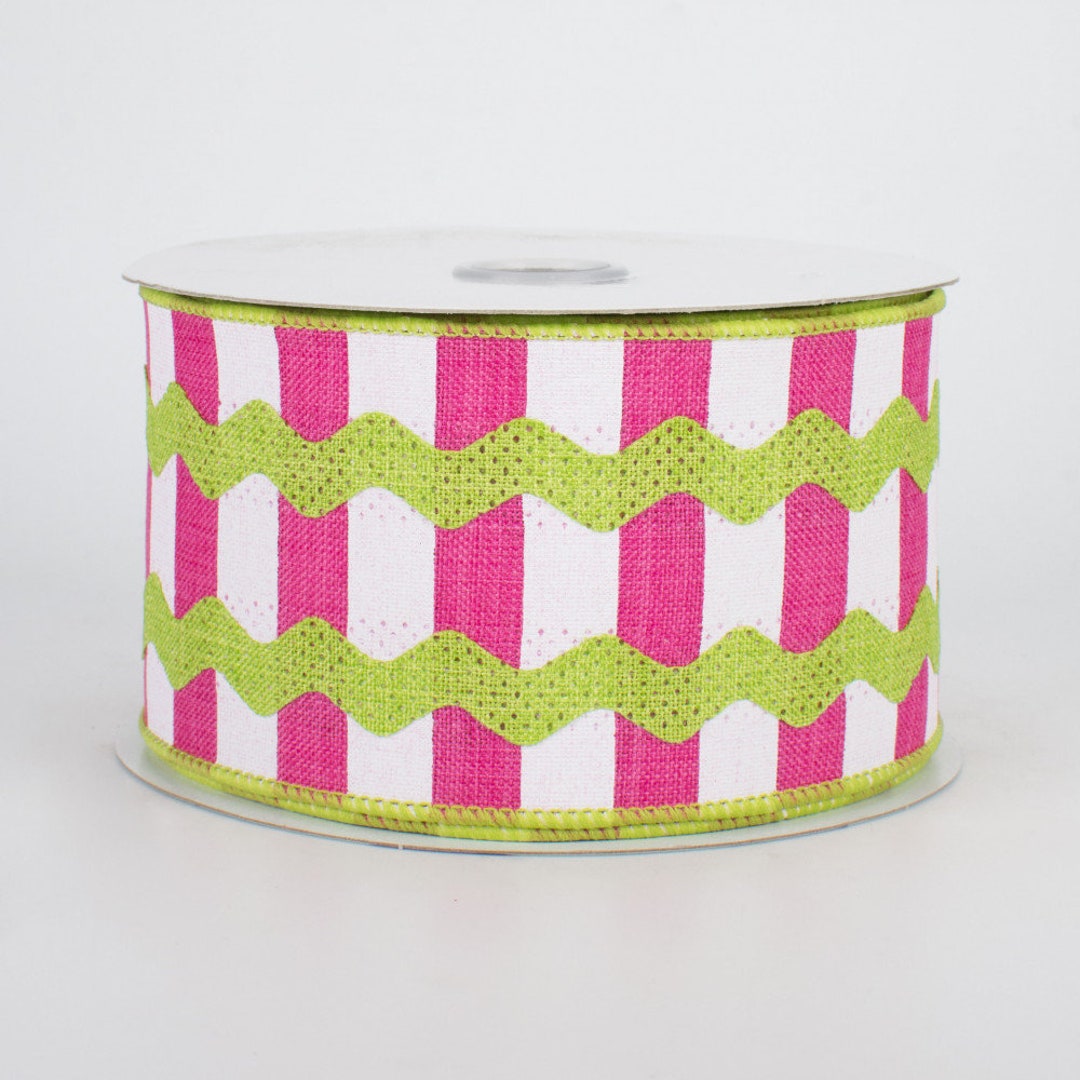 Wired Ribbon - Ric Rac Ribbon - Spring Ribbon - Lime Green and Fuchsia ...