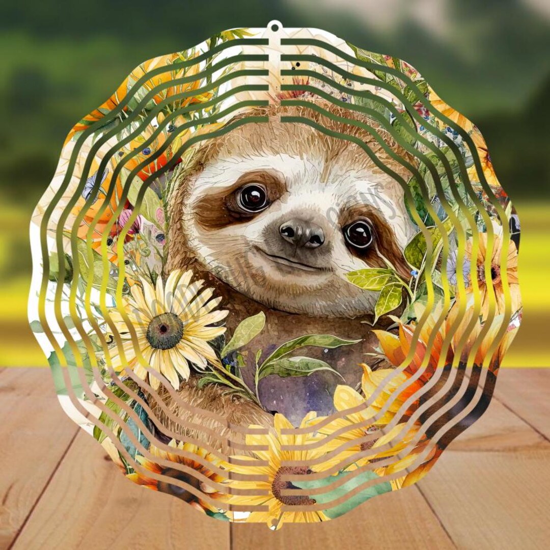 10" Sloth and Sunflower Wind Spinner - Sloth Yard Decor - - Etsy