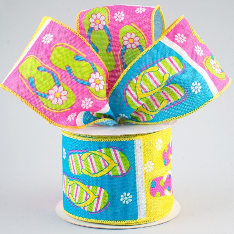 Wired Ribbon Flip Flop Ribbon Summer Ribbon Pool Theme - Etsy