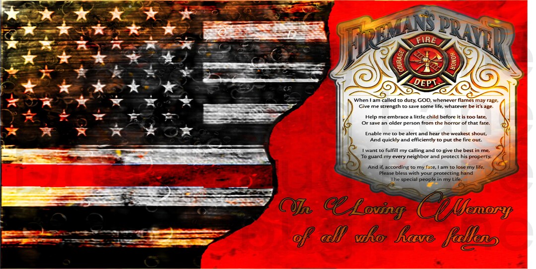 Firemans Prayer-firefighter Wreath Sign-thin Red Line-rectangle Sign ...