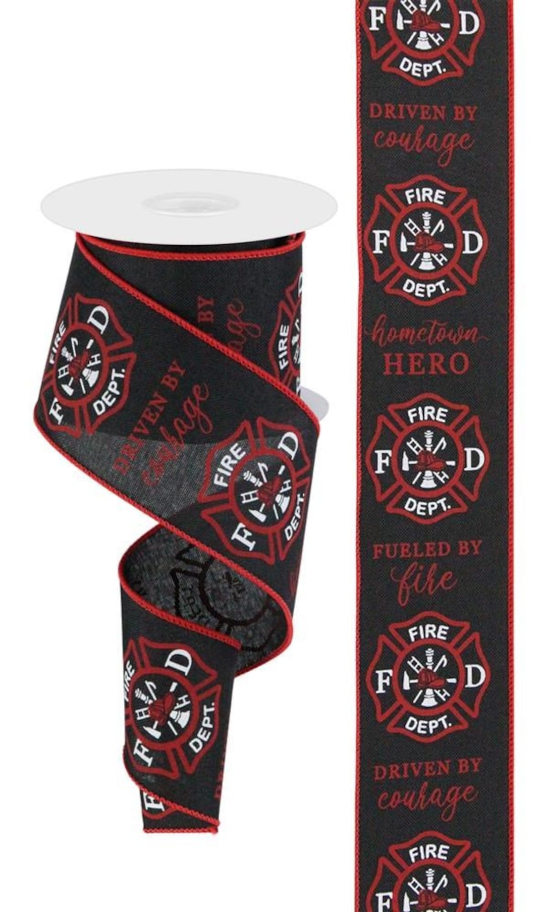 2.5 X 10 Yards Firefighter Ribbon-wired Edge Ribbon-black White and Red ...